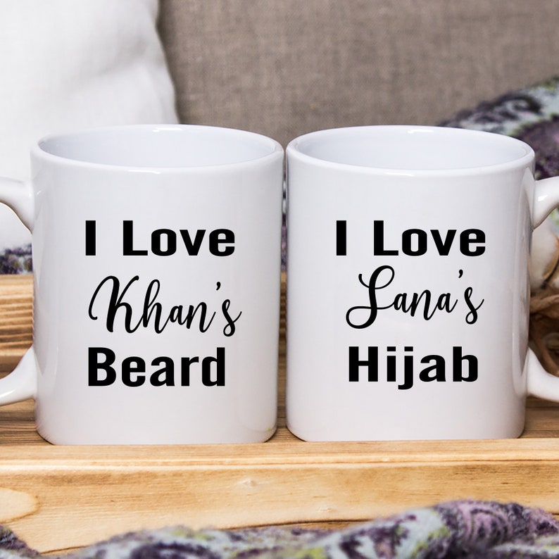 Personalized Name Islamic Mug Set for a Couple, "i Love His Beard and I ...