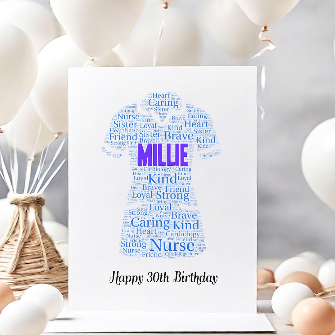 Personalized Nurse Birthday Card, Nurse Word Art Print, NHS Worker ...