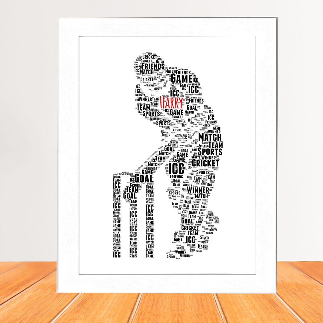 Personalised Cricketer Print - Custom Word Wall Art Frame Christmas for ...