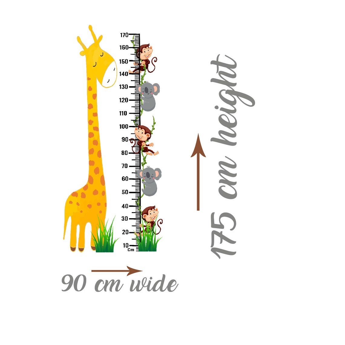 Giraffe Height Chart for Kids Wall Sticker Giraffe Monkey | Etsy