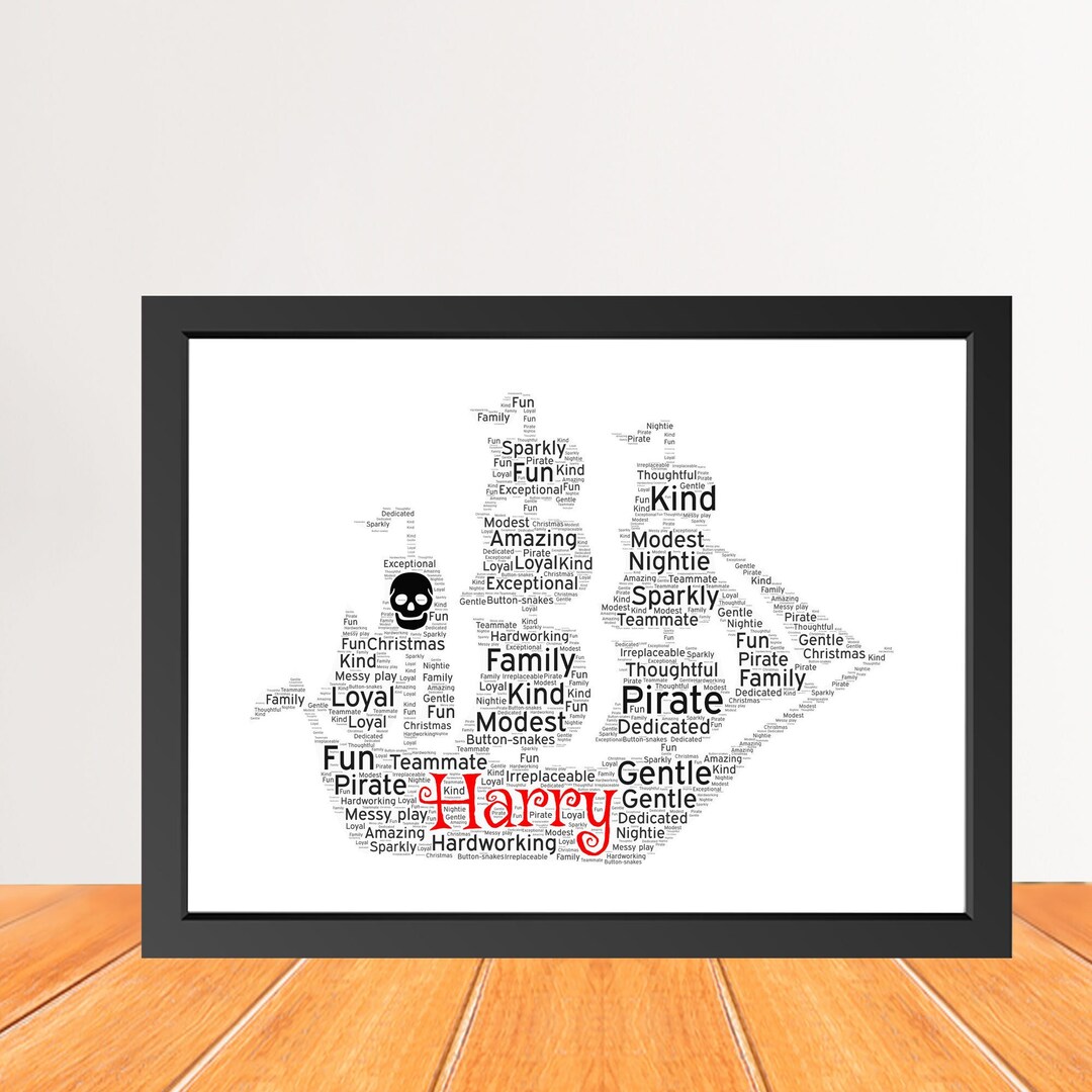 Personalised Pirate Ship Word Art Print, Custom Pirate Ship Word Wall ...
