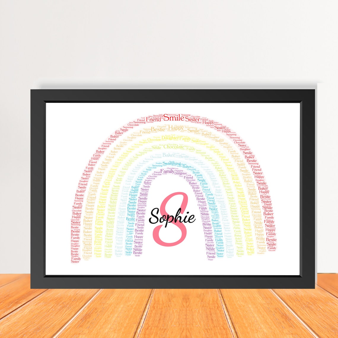 Personalised Rainbow Unicorn Print - Custom Name Word Wall Art Frame ...