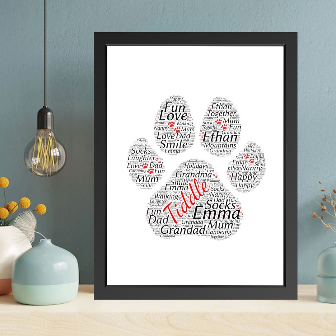 Pet Paw Print Word Art, Paw Words Collage Print, New Puppy Gift Custom ...