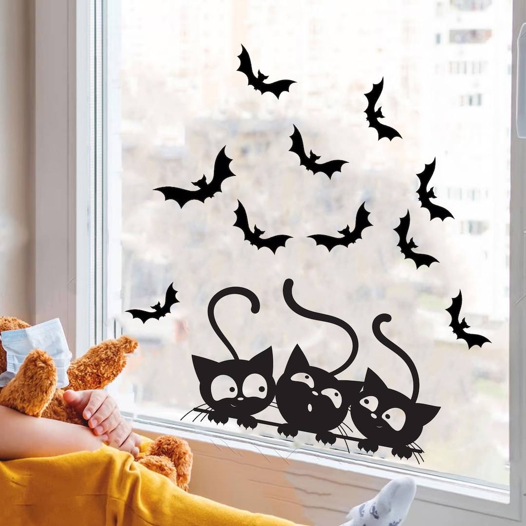 Halloween Cat Window Sticker Pack, Halloween Bat Window Stickers Pack ...