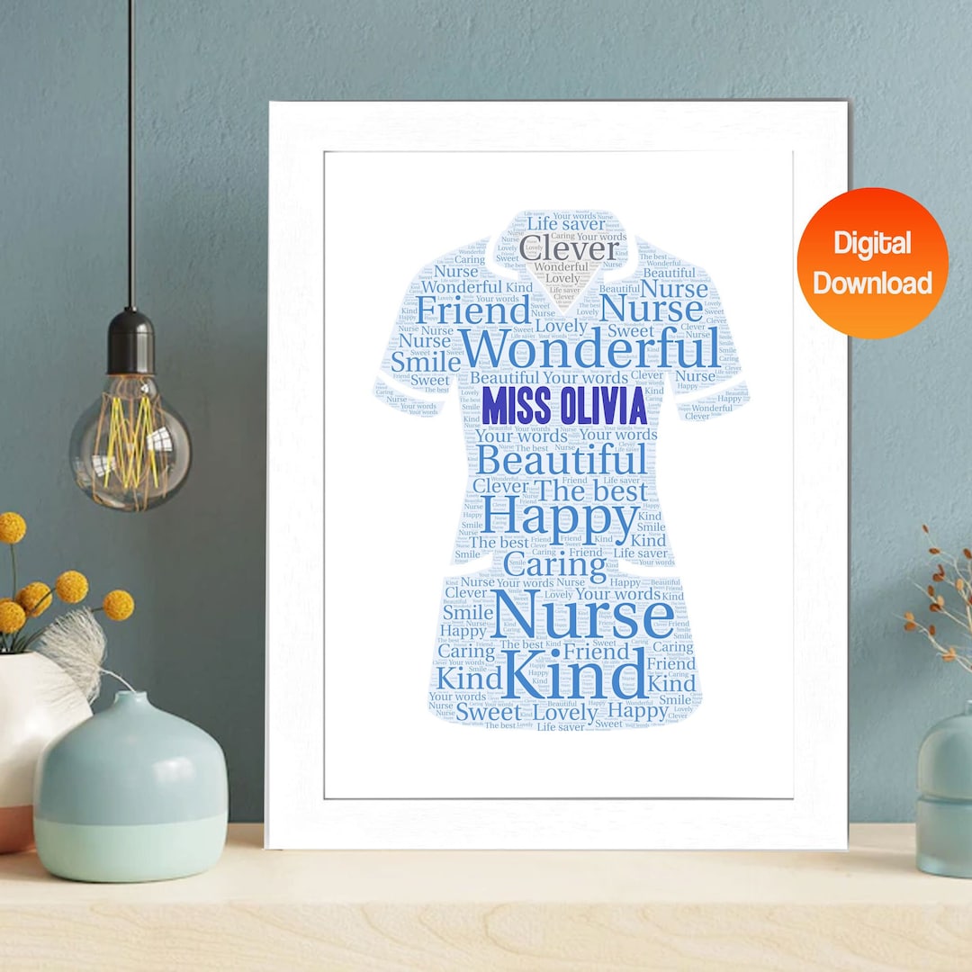 Personalized Name Nurse Word Art Print, Custom NHS Worker Tunic Word ...