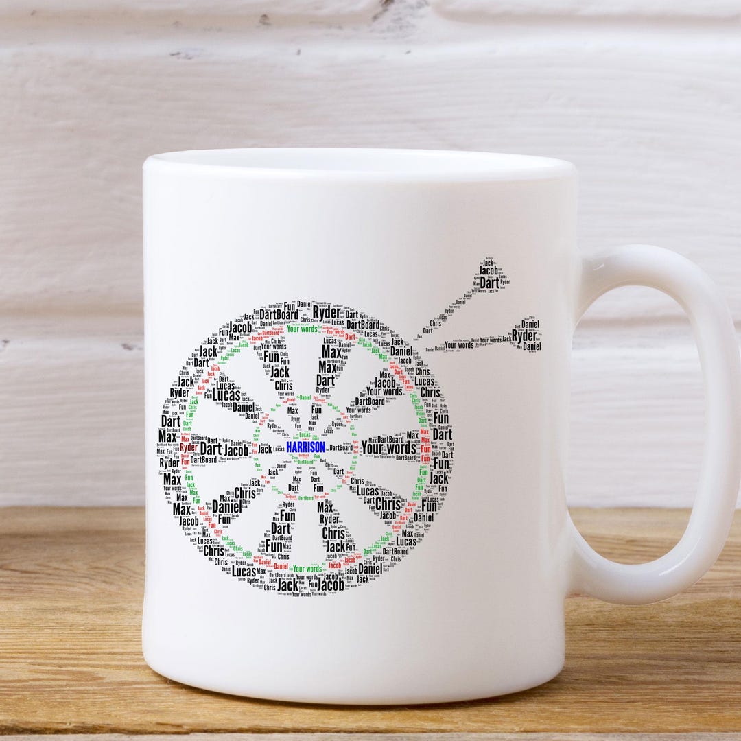 Personalised Dartboard Word Art Printed Mug Gift, Custom Darts Sports ...
