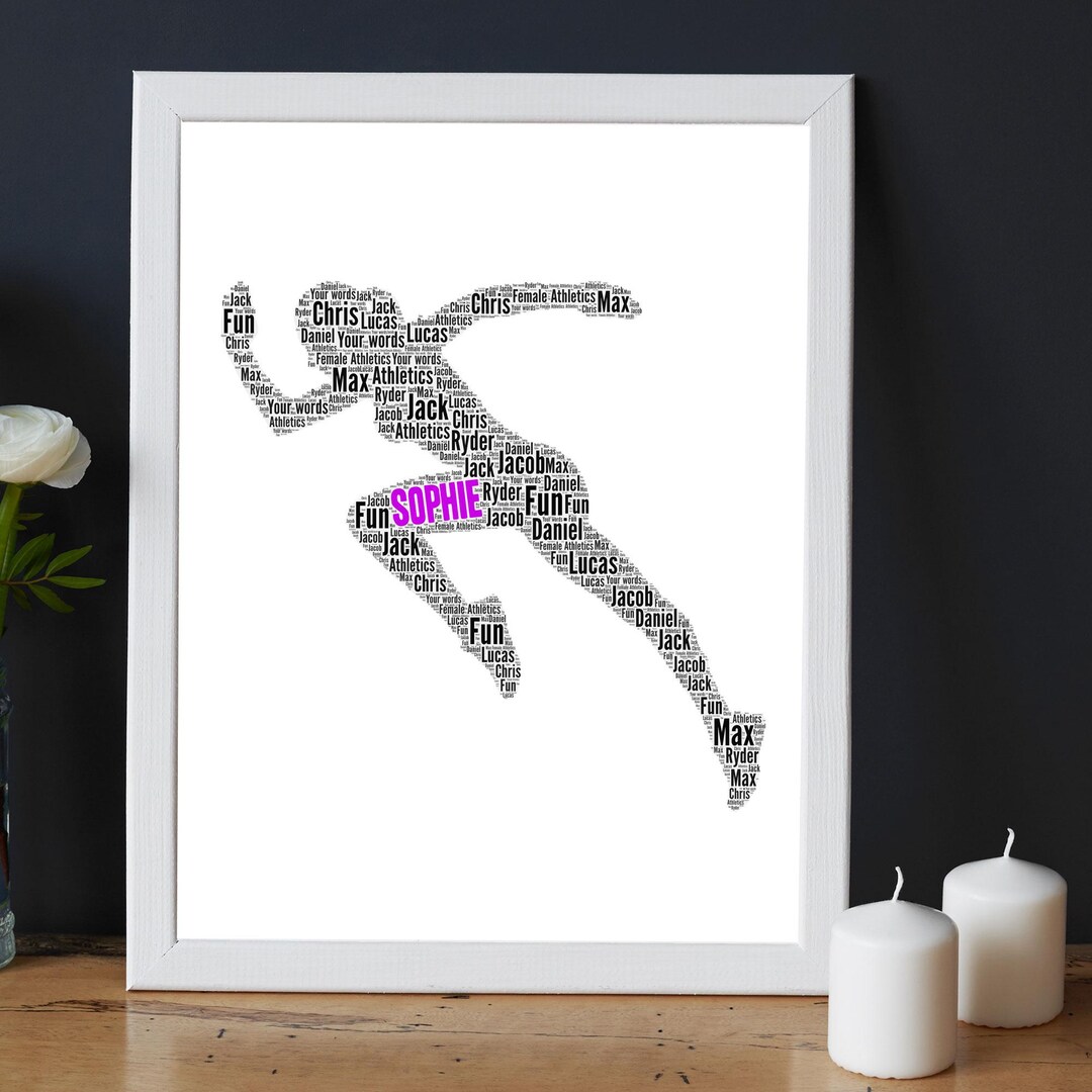 Personalised Runner Word Art Print Gift, Custom Female Athletes Running ...
