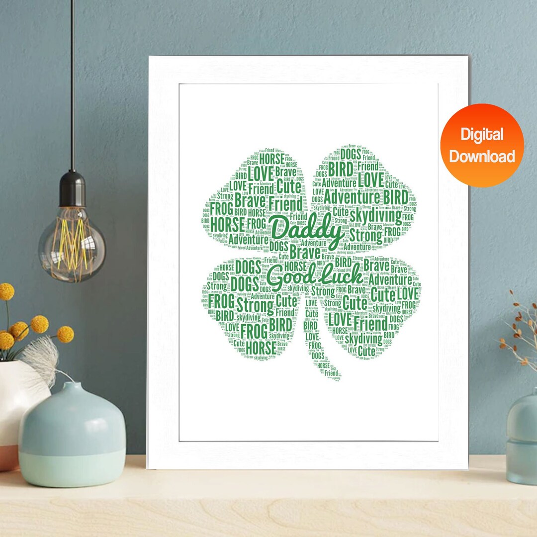 Personalized Name Four Leaf Clover Word Art Print, Custom Name Irish ...