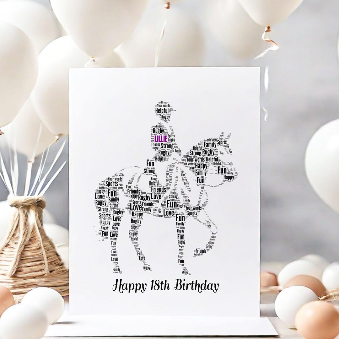 Personalized Equitation Word Art Birthday Number Card, Custom ...