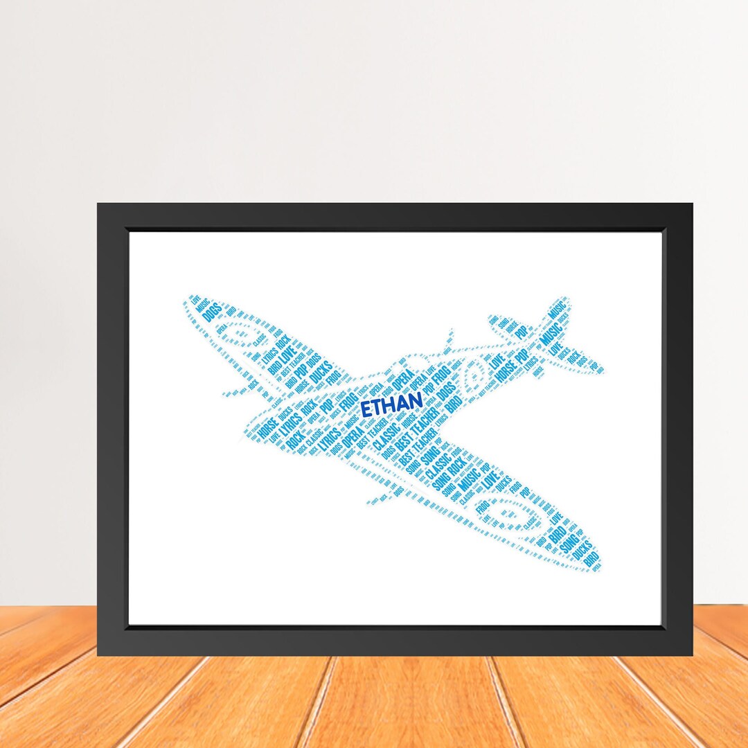 Personalized Airplane Word Art Print, Custom Name Aircraft Word Cloud ...