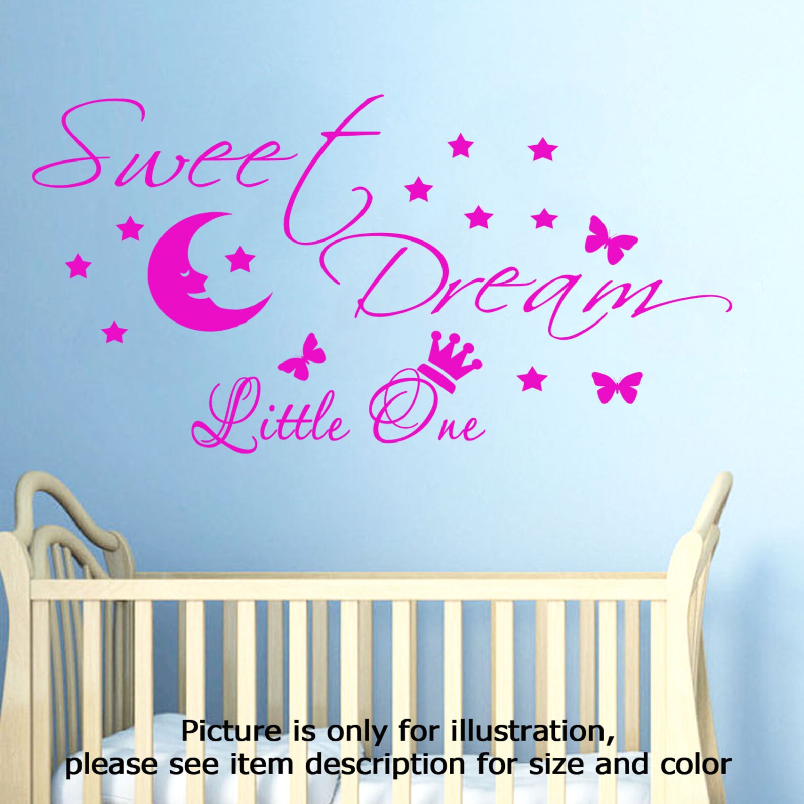 Sweet Dream Little One Moon Star Wall Quote Vinyl Stickers Nursery ...