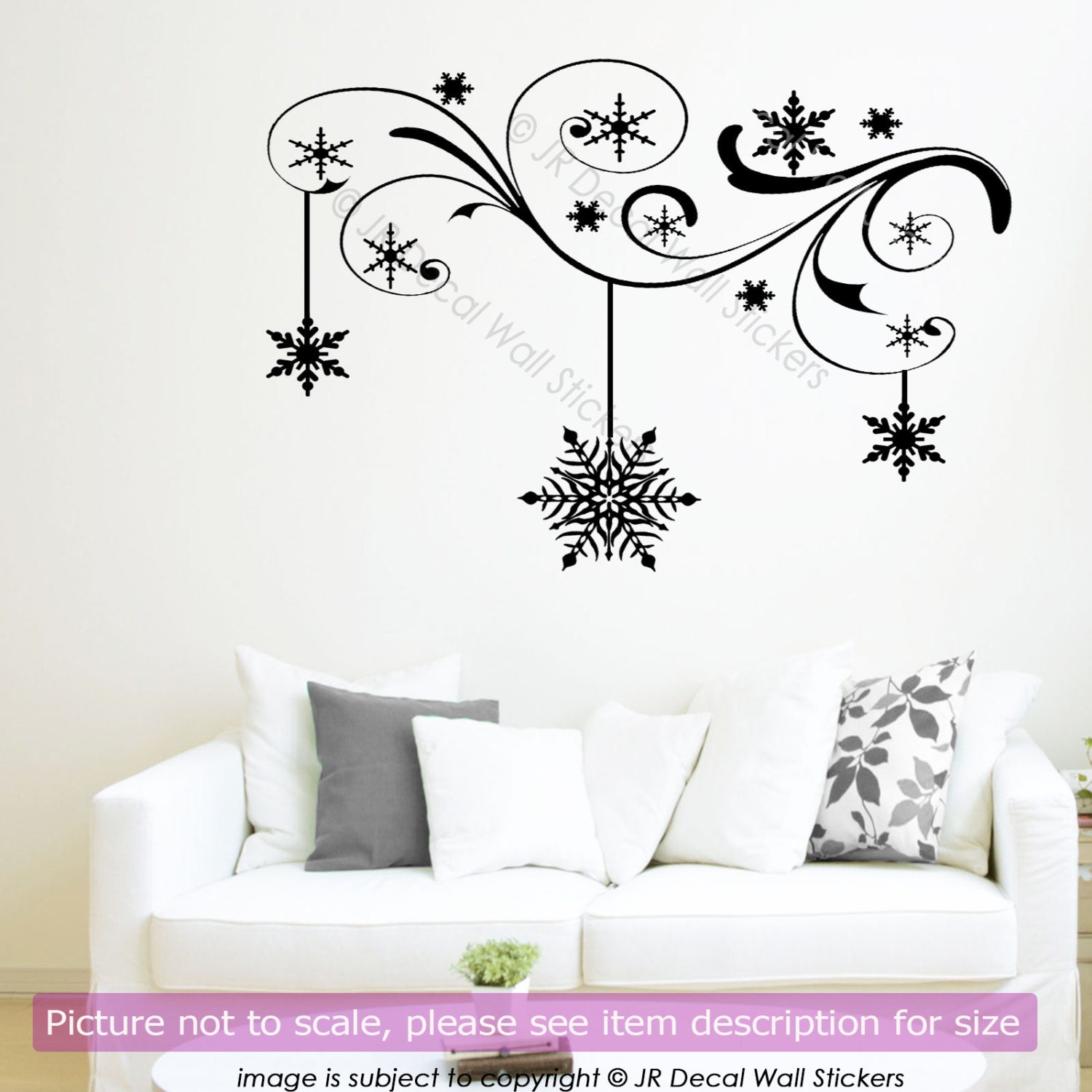 Floral Branch Vinyl Wall Art Sticker, Winter Snowflake Wall Decal ...