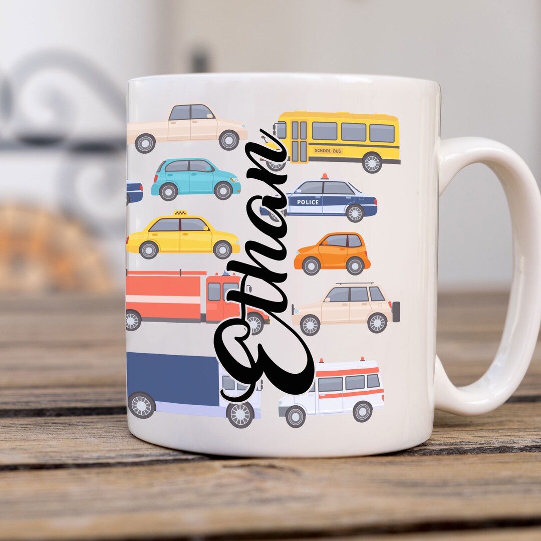 Cars Personalised Name Mugs, White Ceramic Coffee Mug Theme Mugs ...