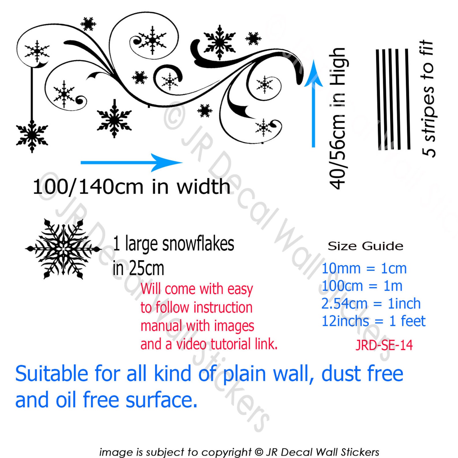 Floral Branch Vinyl Wall Art Sticker, Winter Snowflake Wall Decal ...
