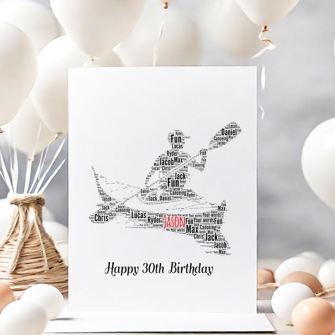 Personalized Kayak Birthday Card, Water Canoeing Word Art Print ...