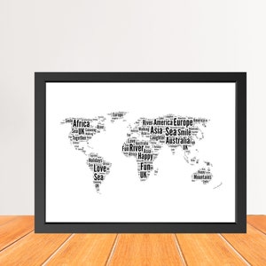 Personalized World Map Word Art Print, Custom World Map Word Cloud Gift ...