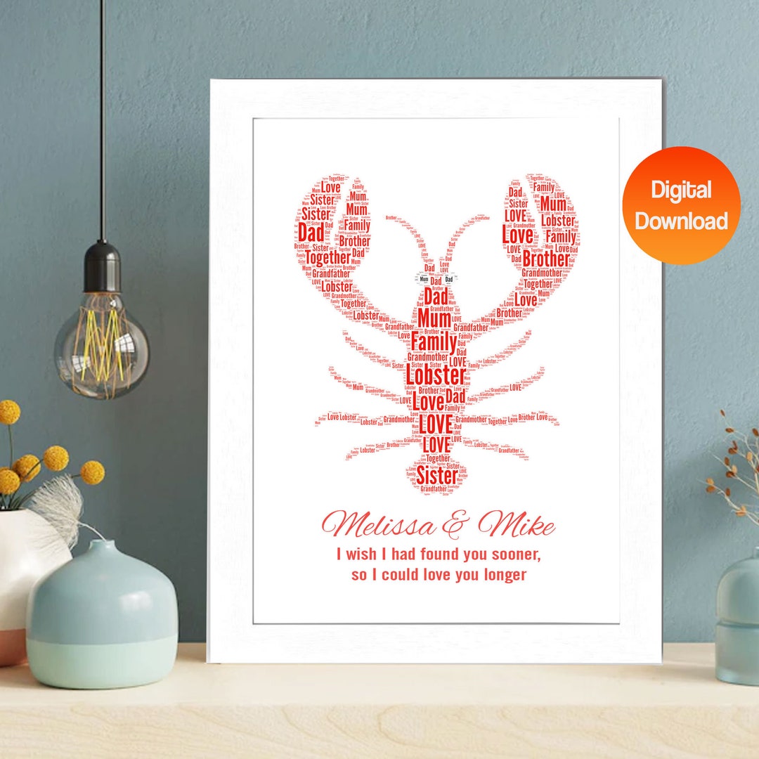Lobster Word Art Print, Engagement Gift Word Cloud Print, Birthday Gift ...