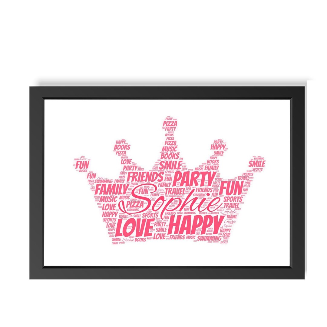 Personalized Crown Word Art Print Custom Name Crown Word Cloud Wall ...