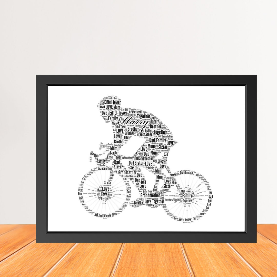 Personalised Cycling Word Art, Custom Bicycle Rider Gift, Unique Sport ...