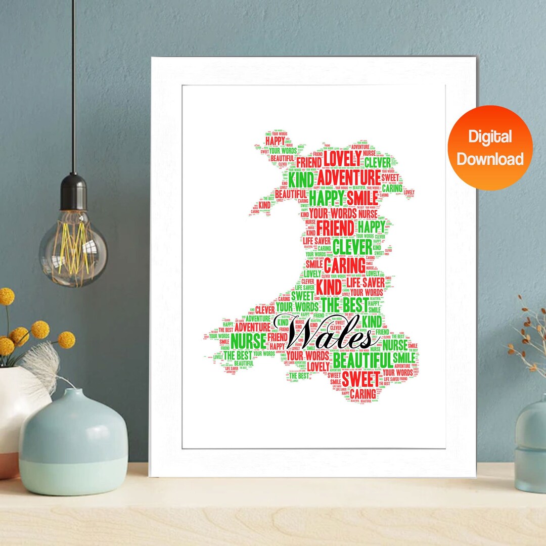 Personalized Name Wales Map Word Art Print, Wales Map Word Cloud Print ...