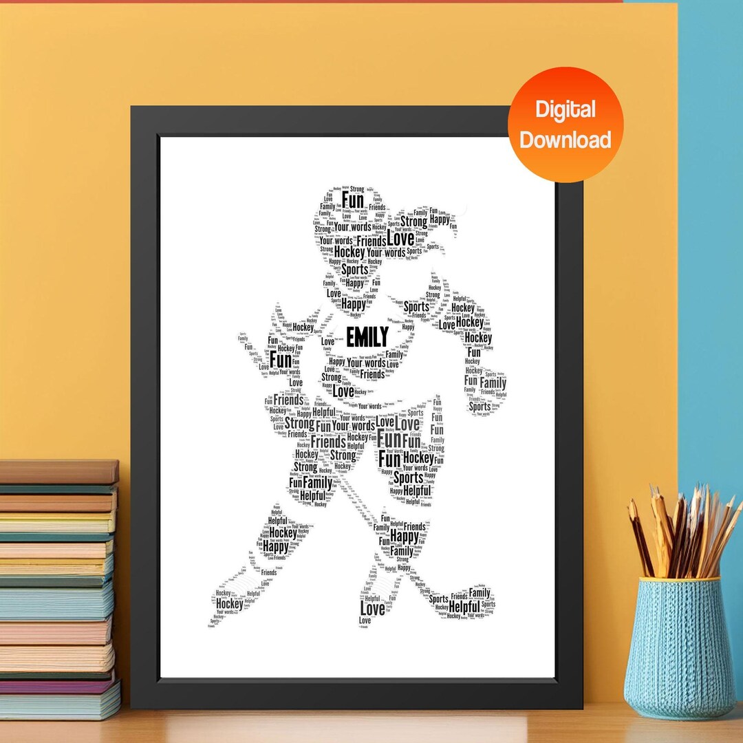 Personalised Hockey Word Art Printable, Sports Team Birthday Gift for ...