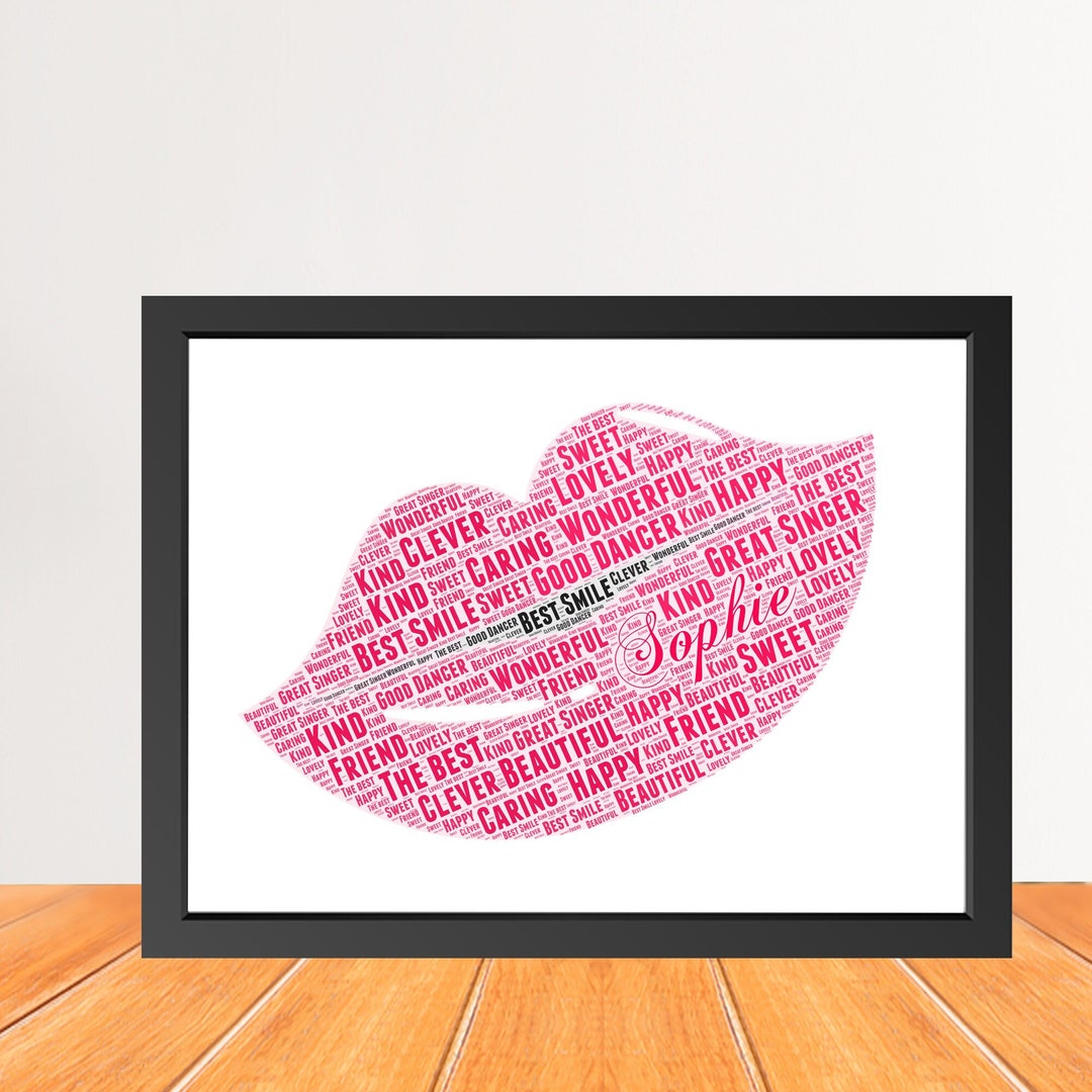 Personalized Women Lips Word Art Print Lipstick Kiss Wall - Etsy