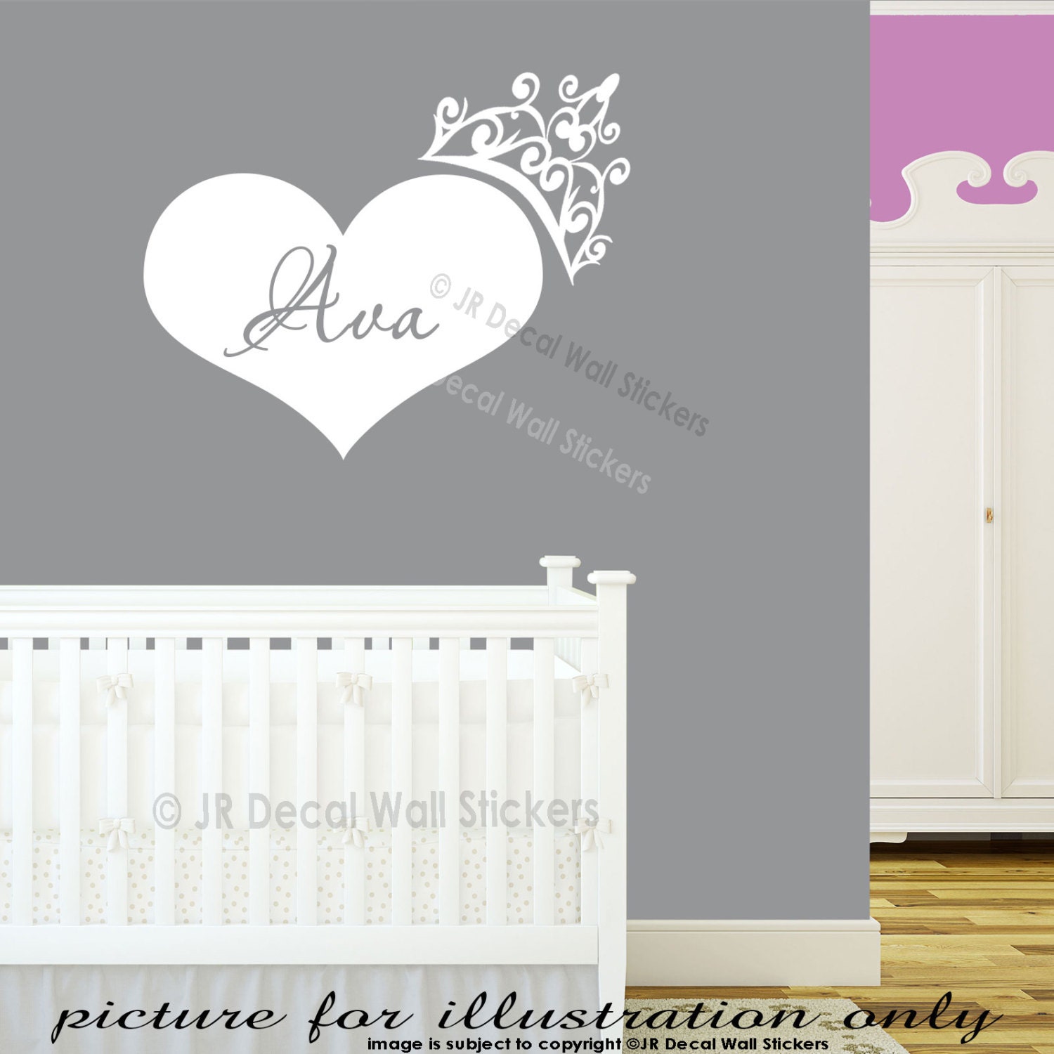 Custom Name Heart Shaped Wall Art Decals Princess Crown Girls - Etsy