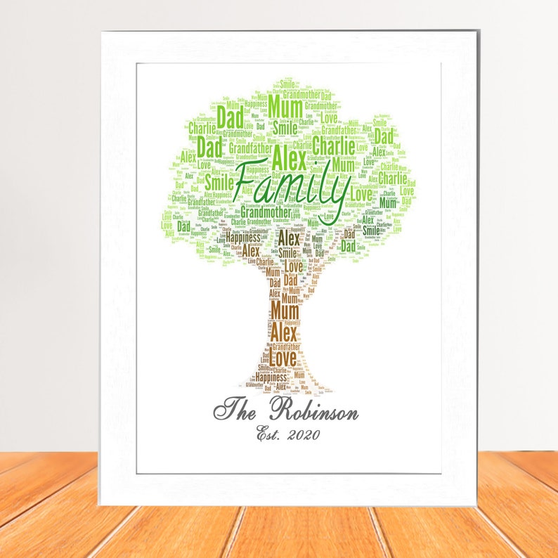 Personalised Family Tree Word Art Print birthday - Etsy