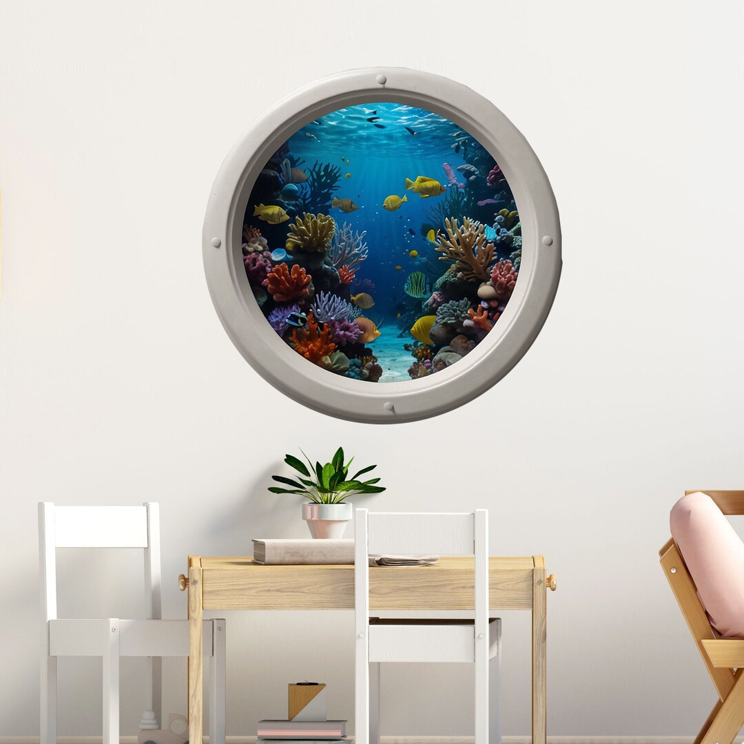 Coral Reef Porthole Wall Stickers Vinyl Adhesive Under the Sea Ocean 3D ...