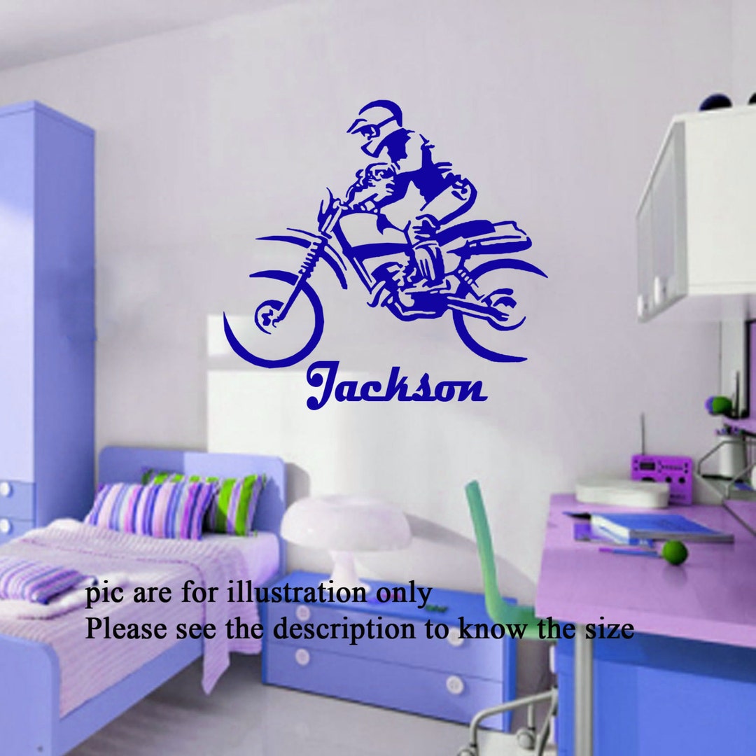 Motor Bike Race Personal Name Boy Sports Vinyl Stickers, Wall Art ...