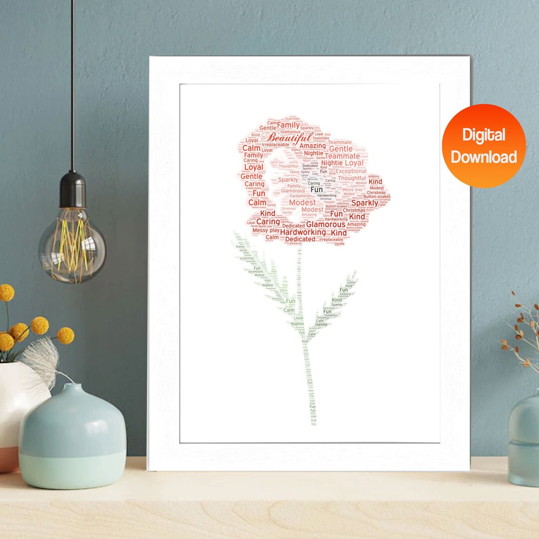 Personalised Poppy Flower Word Art Print, Custom Flower Word Wall Art ...