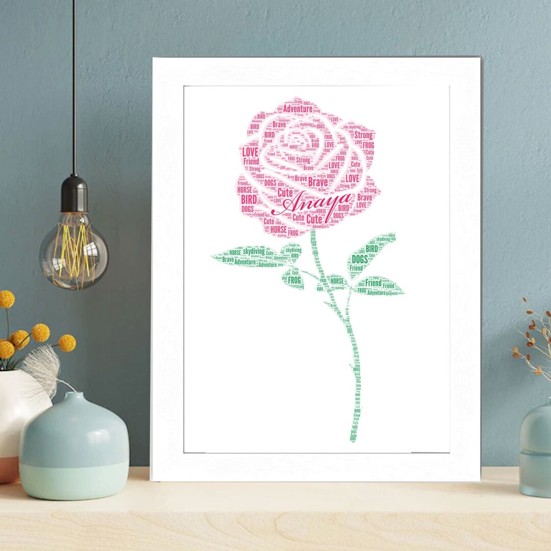 Custom Rose Word Art Print, Personalized Name Frame Decor, Unique ...
