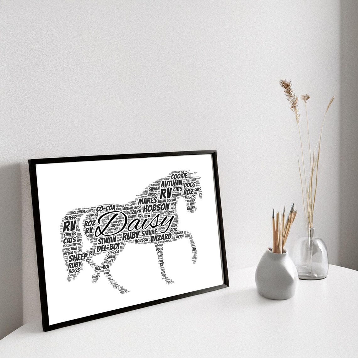 Personalised Horse Print Equestrian Word Wall Art, Pony Riding Birthday ...