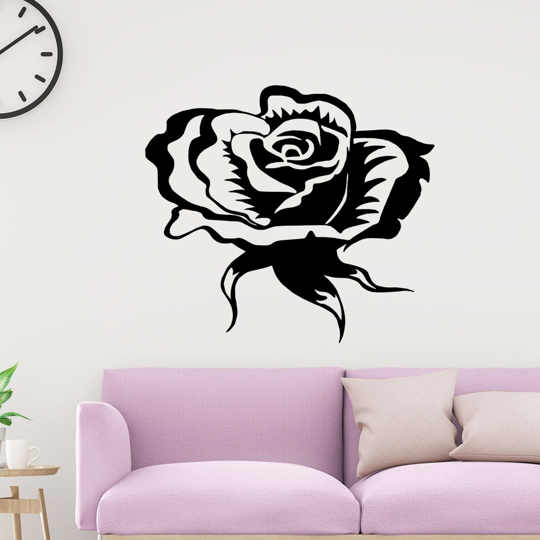 Large Rose Flower Wall Sticker, Rose Wall Decal, Floral Nursery ...