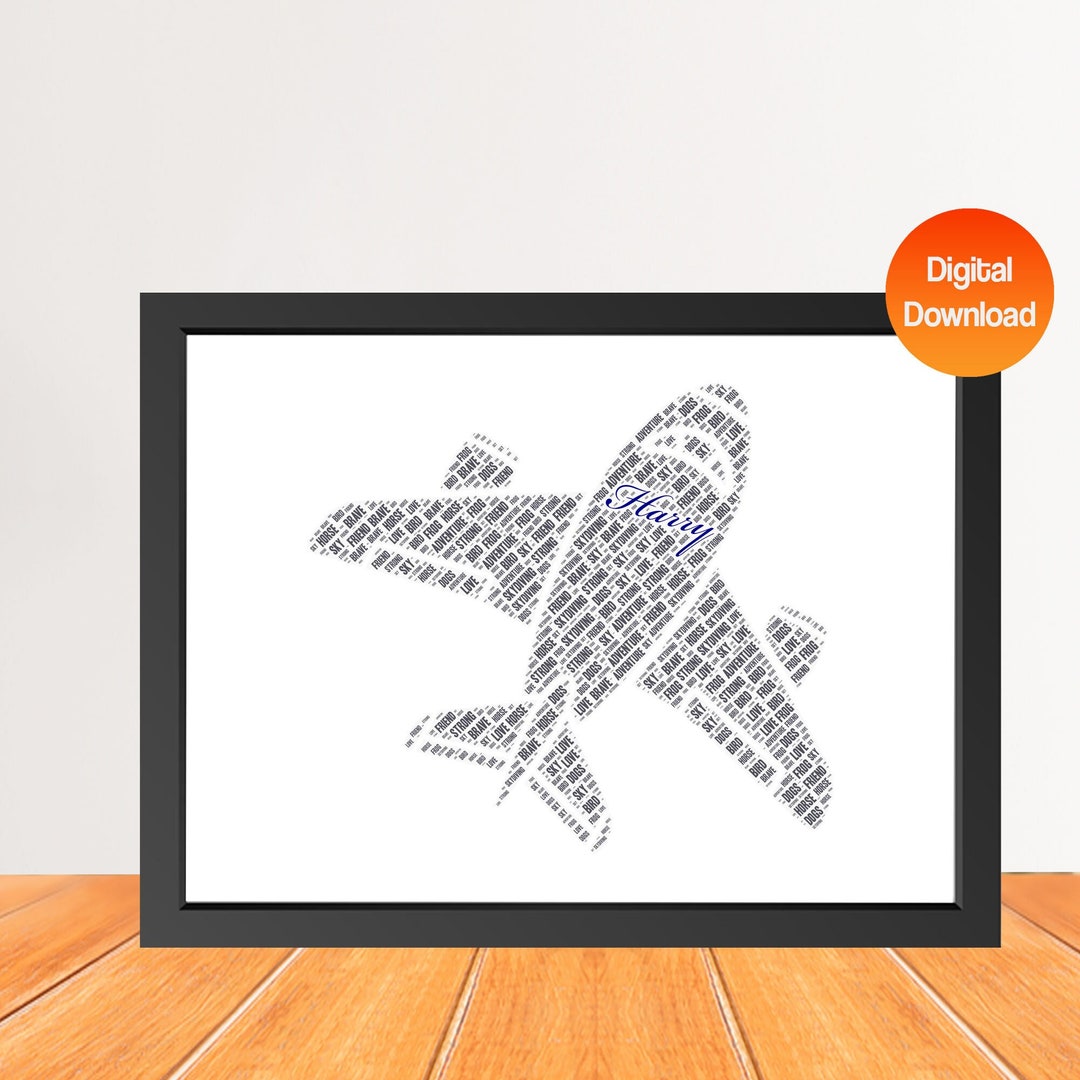 Personalized Airplane Word Art Print, Custom Name Aircraft Word Cloud ...