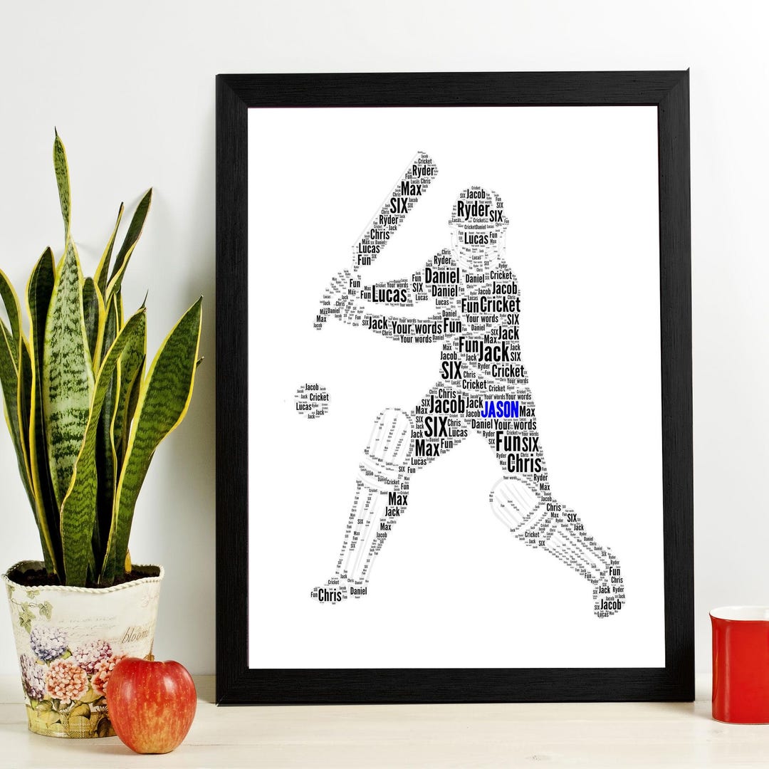 Personalised Cricket Word Art Print Gift, Custom Cricket Word Cloud ...