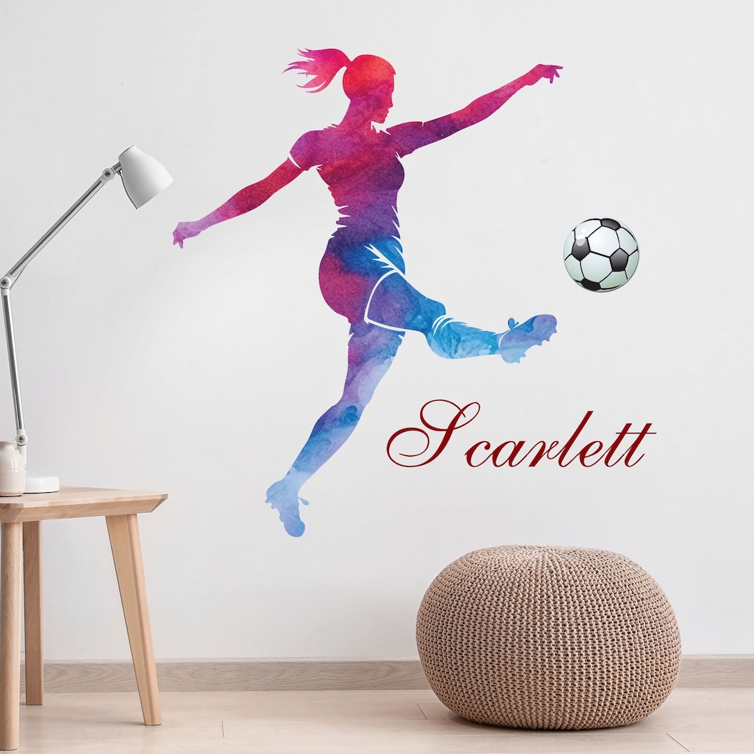 Personalised Girls Football Strike Wall Stickers Female Footballer Wall ...
