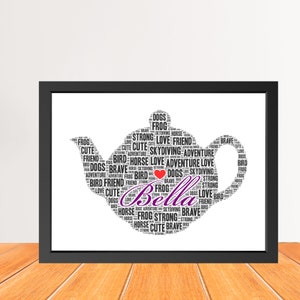 Personalized Name Teapot Word Art Print, Custom Name Teapot Word Cloud ...