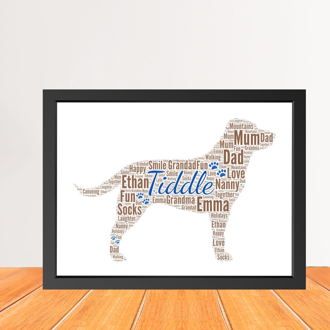 Labrador Dog Figure Word Art Print, Dog Personalised Words Collage ...