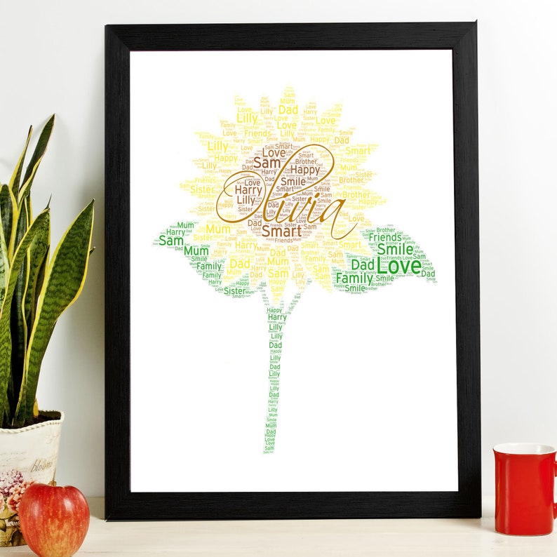 Personalised Sunflower Word Art - Bespoke Floral Typography Print ...