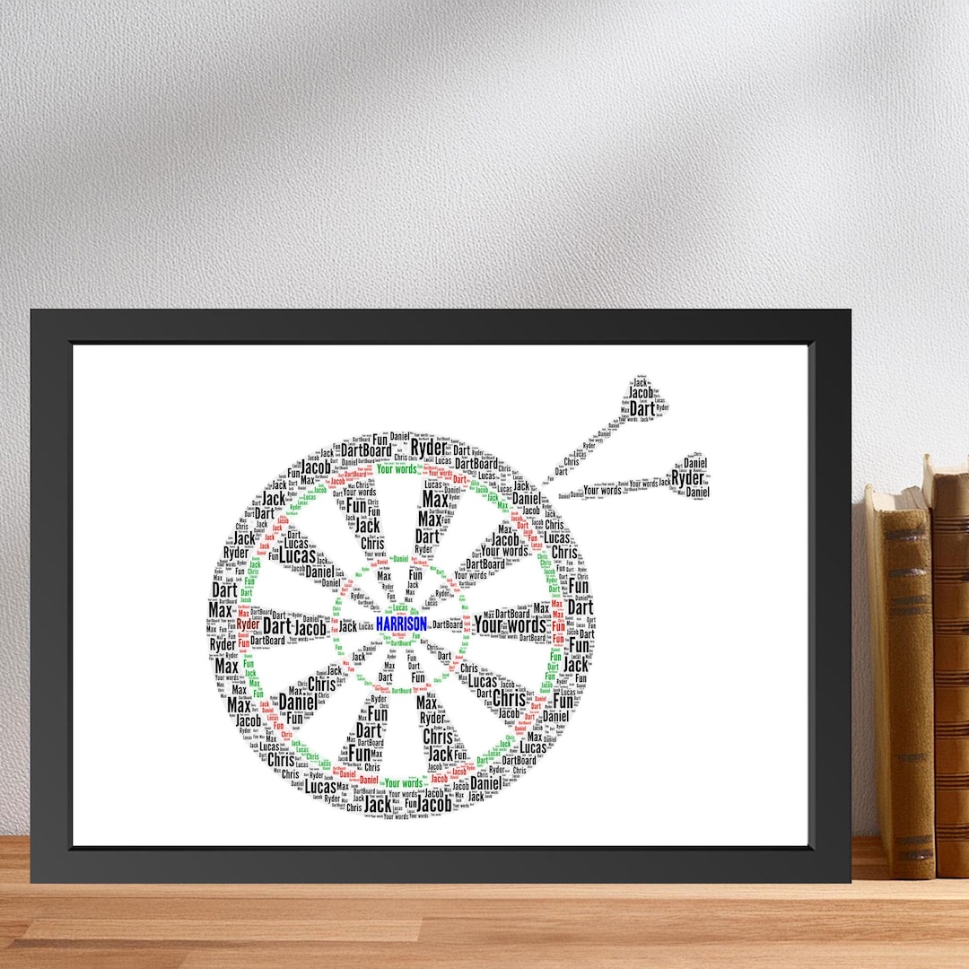Custom Dartboard Word Art Print, Personalised Darts Cloud Wall Decor ...