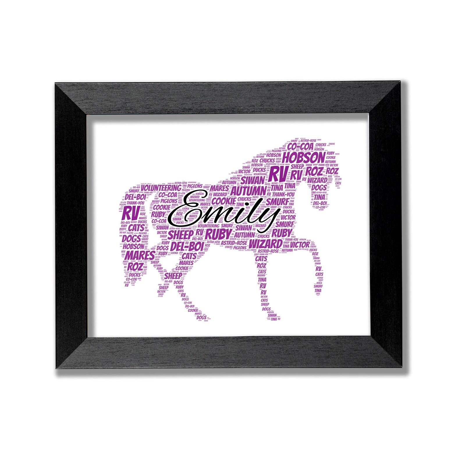 Personalised Horse Print Equestrian Word Wall Art, Pony Riding Birthday ...
