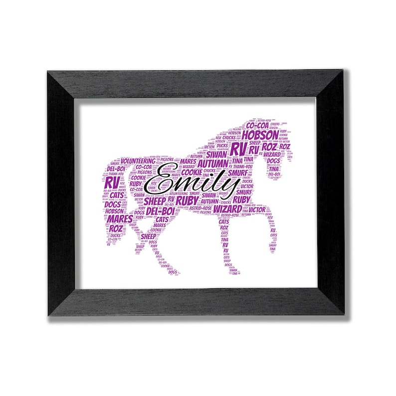 Personalised Horse Print Equestrian Word Wall Art, Pony Riding Birthday ...