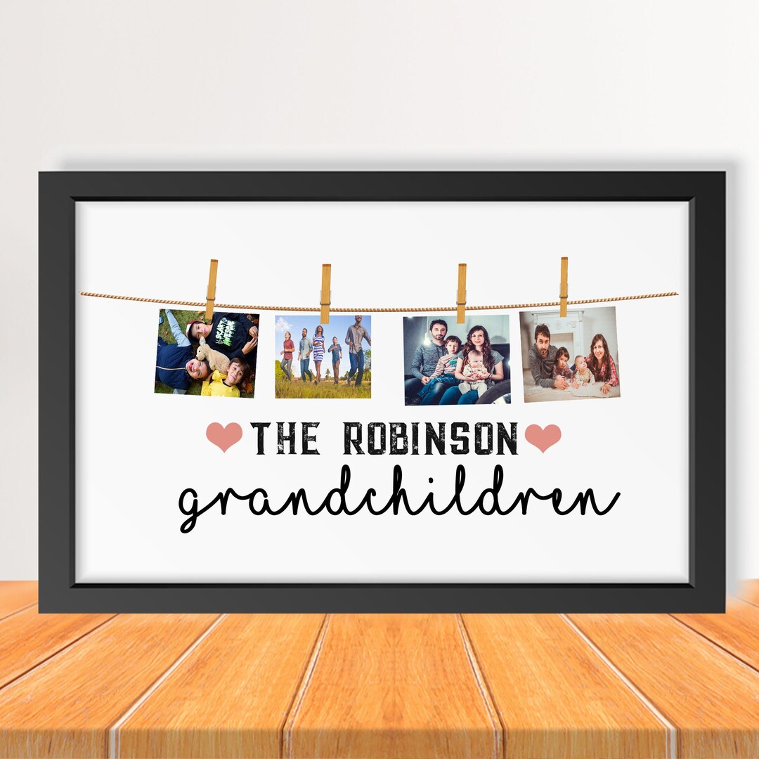 Personalised Grandchildren Photo Collage, Peg Photos Print, Photo Pegs ...
