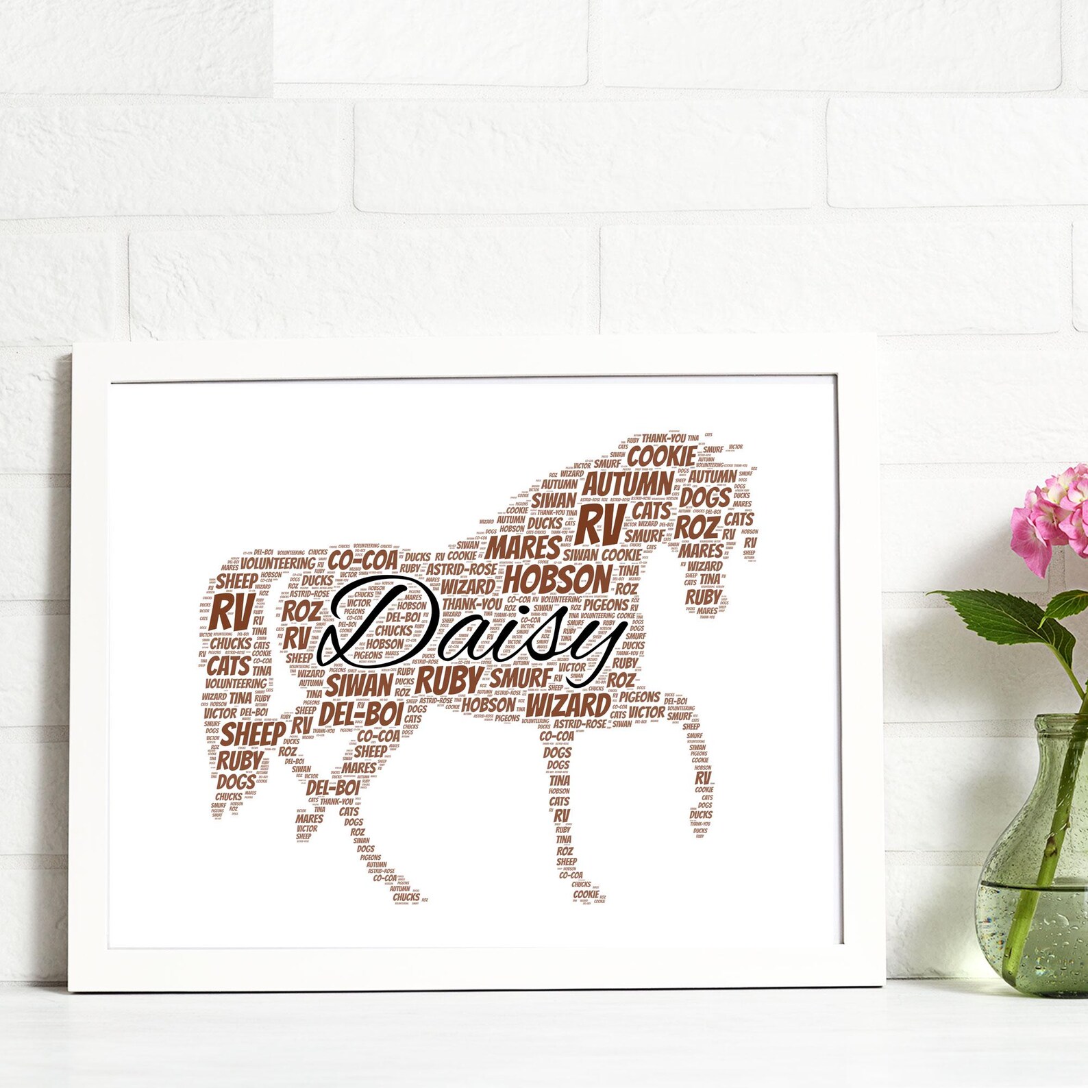 Personalised Horse Print Equestrian Word Wall Art, Pony Riding Birthday ...