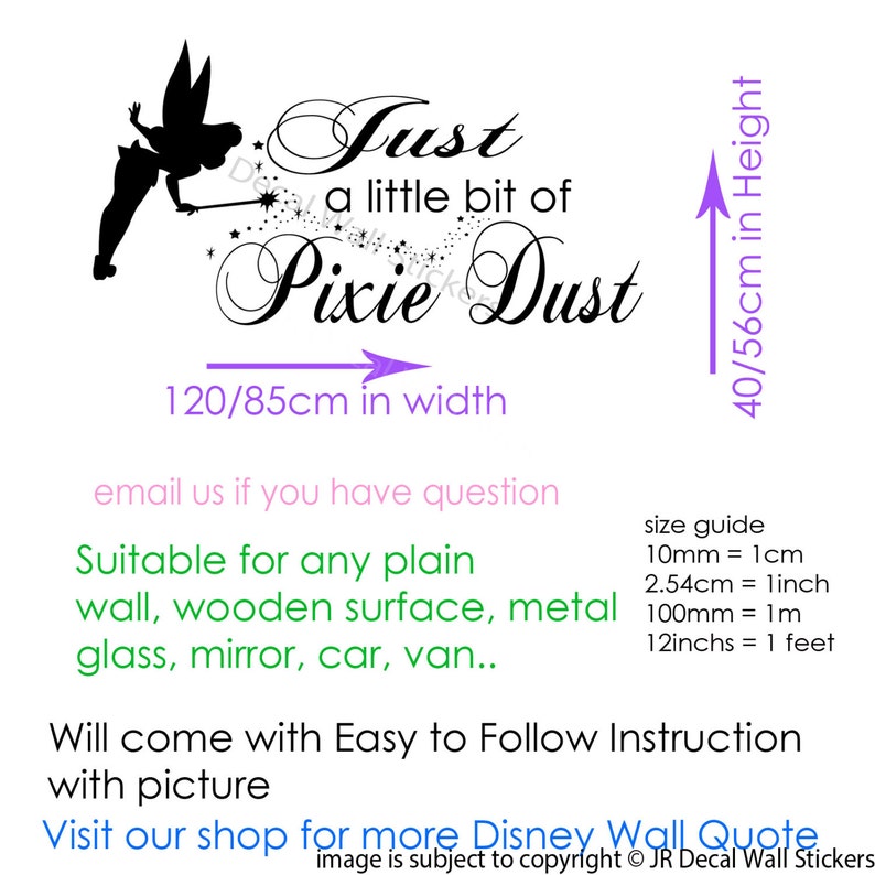 Just A Bit of Pixie Dust Quote Tinkerbell Fairy Wall Stickers - Etsy UK