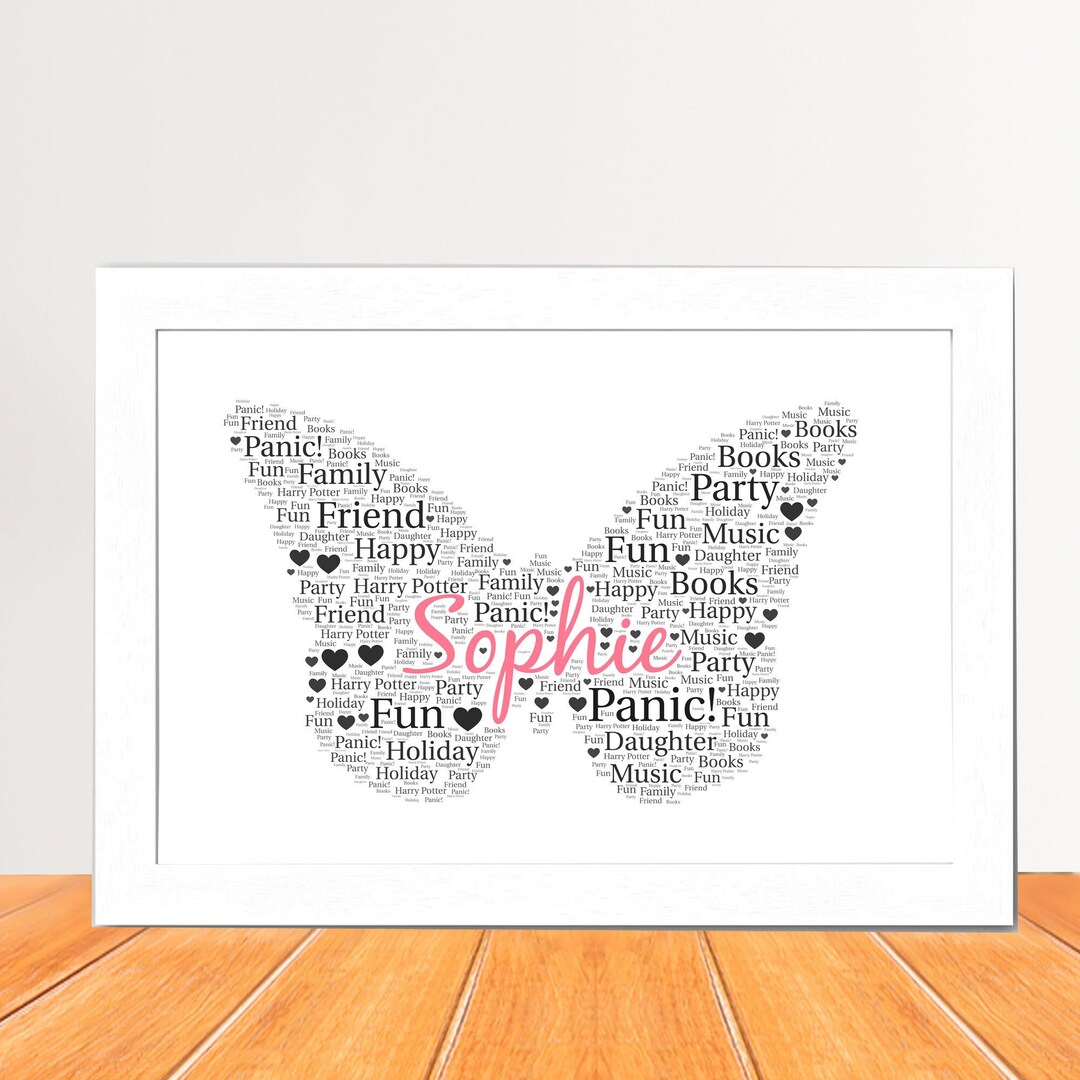 Personalised Butterfly Word Art, Custom Butterfly Print, Friendship ...