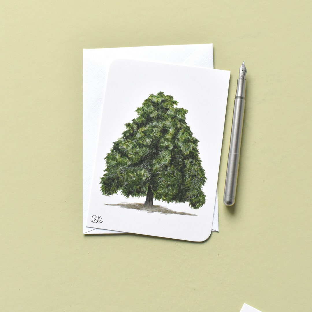 Postcard With Chestnut, Tree as Watercolor Drawing, Art Card With ...