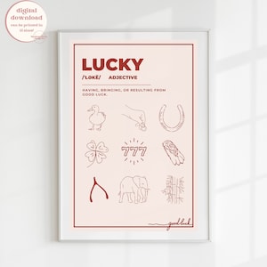 Lucky Symbols Poster Printable Lucky Definition Wall Art Minimalist ...