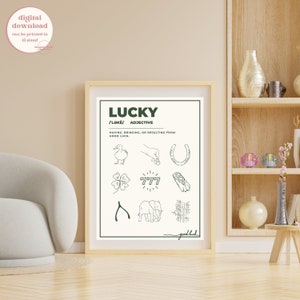 Lucky Symbols Poster Printable Lucky Definition Wall Art Minimalist ...